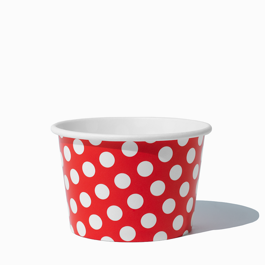 UNIQ 8 oz Red Polka Dotty Ice Cream Cups - Frozen Dessert Supplies