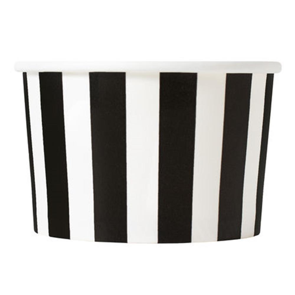 UNIQ 4 oz Black Striped Ice Cream Cups - Frozen Dessert Supplies